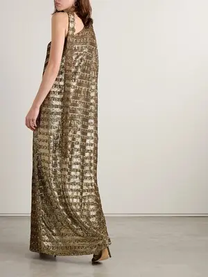 TALLER MARMO One-sleeve Draped Sequined Gown