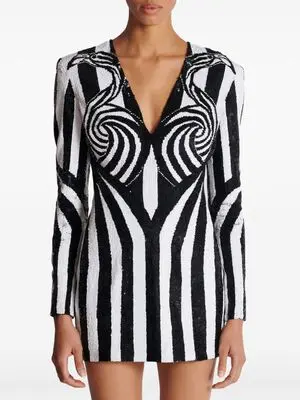 Balmain Embroidered Stripe Mini Dress