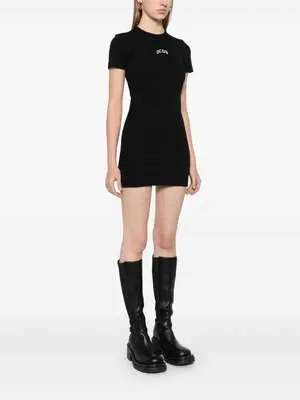 Gcds Logo-embroidered Mini Dress - Black
