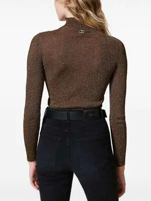 TWINSET High-neck Lurex Sweater - Brown