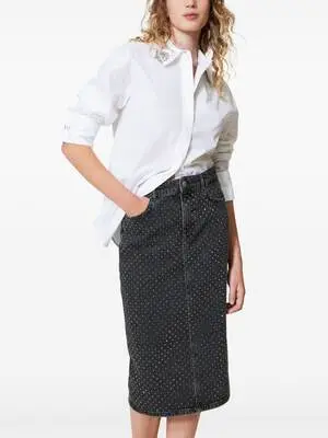 TWINSET Crystal-embellished Stretch-cotton Midi Skirt