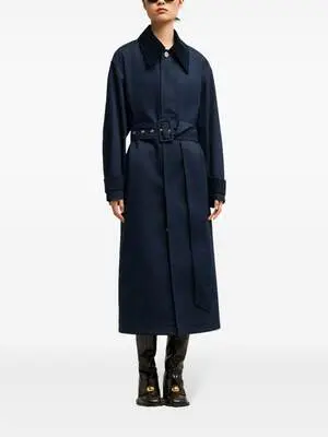 AMI Paris Belted Cotton Trench Coat - Blue