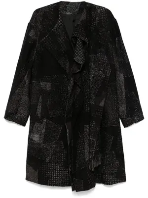 Y’s Patchwork Jacquard Mid-length Coat With Scarf