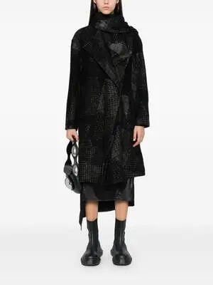 Y’s Patchwork Jacquard Mid-length Coat With Scarf