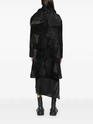 Y’s Patchwork Jacquard Mid-length Coat With Scarf