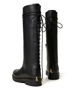 TWINSET Lace-up Leather Knee-high Boots