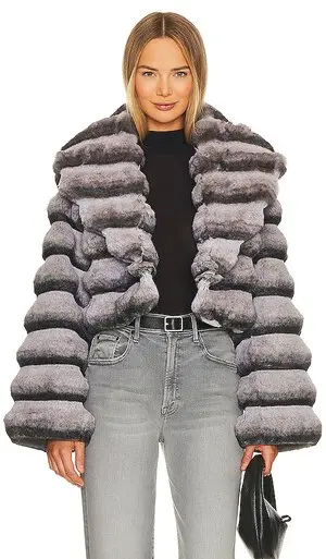 Adrienne Landau Faux Fur Chinchilla Jacket - Grey