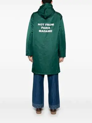Drole De Monsieur Slogan Print Parka - Green