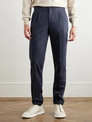Thom Sweeney Slim-fit Pleated Wool-blend Trousers
