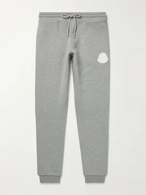 Moncler Slim-fit Tapered Logo-appliquéd Cotton-jersey Sweatpants - Gray