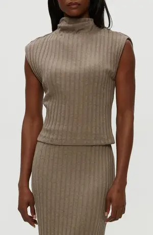 Michael Stars Nara Rib Funnel Neck Knit Top
