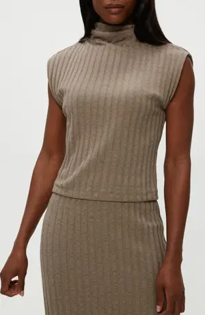 Michael Stars Nara Rib Funnel Neck Knit Top