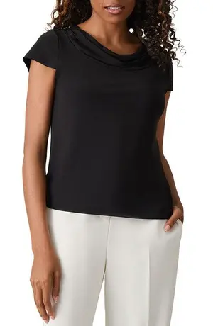 KASPER Cap Sleeve Cowl Neck Top - Black