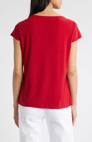 KASPER Cap Sleeve Cowl Neck Top - Fire Red