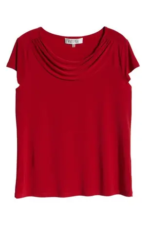 KASPER Cap Sleeve Cowl Neck Top - Fire Red