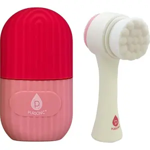 PURSONIC Perfect Skincare Duo Ice Cube Facial Roller & Dual Sided Facial Cleansing Brush - Pink
