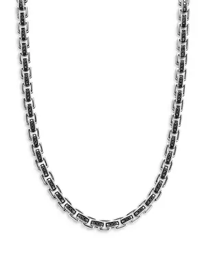 David Yurman Box Chain Necklace With Black Diamonds - Black/silver