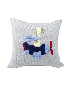 MELANGE COLLECTION Knit Cotton 10 Giraffe Pilot In Plane Pillow - Grey