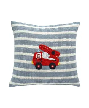 MELANGE COLLECTION Knit Cotton 10 Fire Truck Pillow - Grey