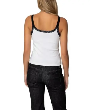 EDIKTED Jude Lacey Ribbed Tank Top - White
