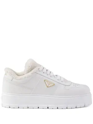 Prada Shearling Leather Sneakers - White