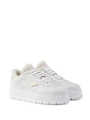 Prada Shearling Leather Sneakers - White
