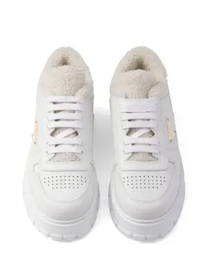 Prada Shearling Leather Sneakers - White