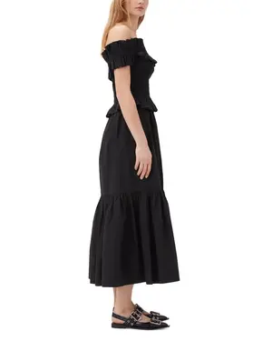 GANNI Cotton Poplin Maxi Flounce Skirt - Black