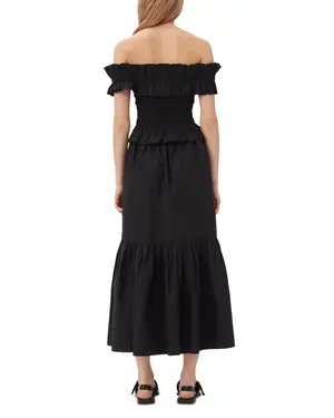 GANNI Cotton Poplin Maxi Flounce Skirt - Black