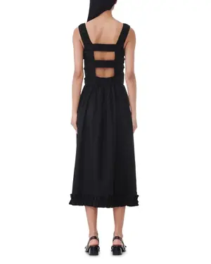 GANNI Cotton Poplin Midi Strap Smock Dress - Black
