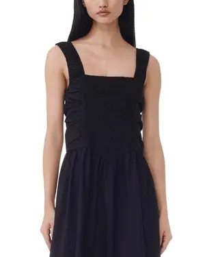 GANNI Cotton Poplin Midi Strap Smock Dress - Black