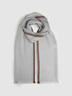 REISS Lola Logo-embroidered Wool-herringbone Scarf