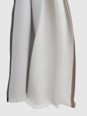 REISS Lola Logo-embroidered Wool-herringbone Scarf