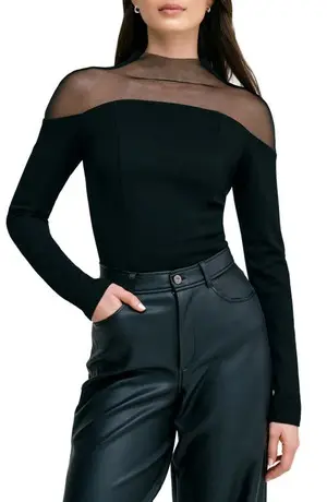 MARCELLA Joanna Sheer Yoke Top - Black