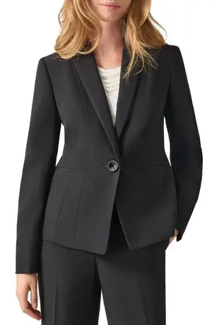 KASPER Stretch Crepe One-button Blazer - Black