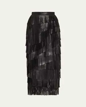 Ulla Johnson Therese Leather Fringe Midi Skirt