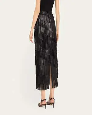 Ulla Johnson Therese Leather Fringe Midi Skirt