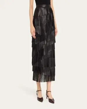 Ulla Johnson Therese Leather Fringe Midi Skirt
