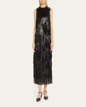 Ulla Johnson Therese Leather Fringe Midi Skirt