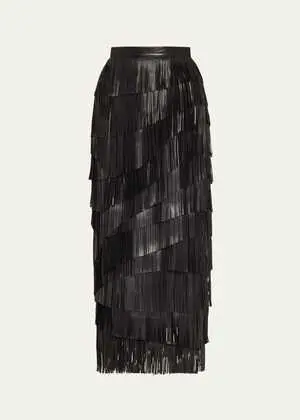 Ulla Johnson Therese Leather Fringe Midi Skirt