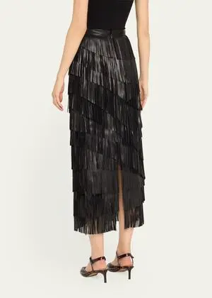 Ulla Johnson Therese Leather Fringe Midi Skirt