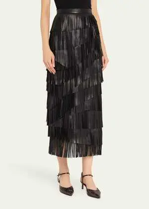 Ulla Johnson Therese Leather Fringe Midi Skirt