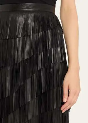 Ulla Johnson Therese Leather Fringe Midi Skirt