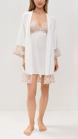 Flora Nikrooz Rosa Charmeuse Kimono - Ivory