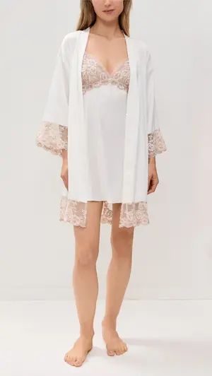 Flora Nikrooz Rosa Charmeuse Kimono - Ivory