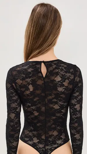FLEUR DU MAL Le Stretch Long Sleeve Thong Bodysuit - Black