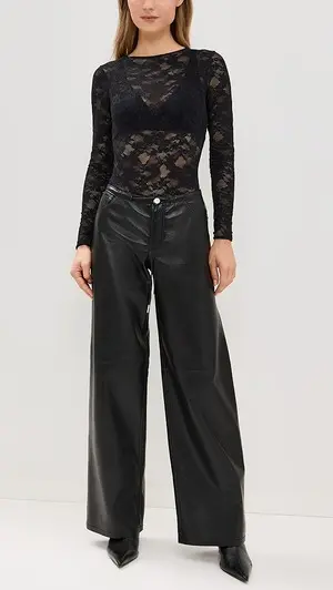 FLEUR DU MAL Le Stretch Long Sleeve Thong Bodysuit - Black