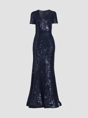 Shani Sequined Fit & Flare Gown - Navy