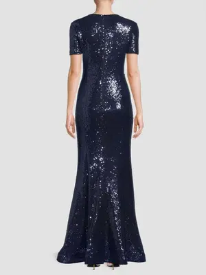 Shani Sequined Fit & Flare Gown - Navy