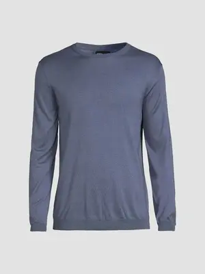 Giorgio Armani Silk-cotton Crewneck Sweater - Blue